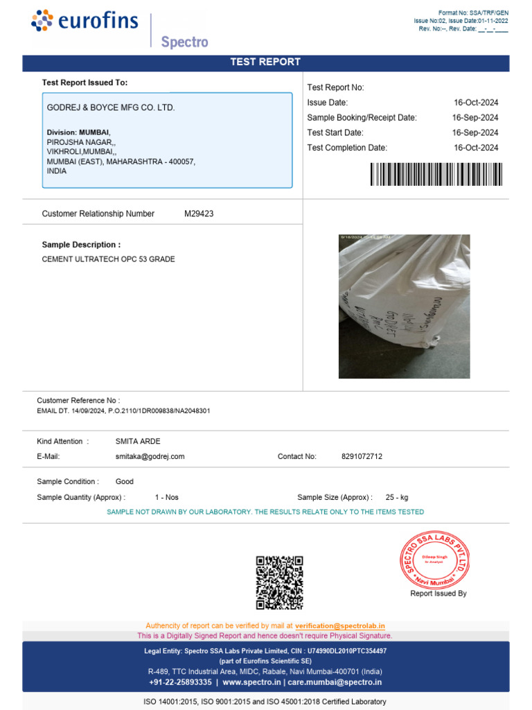 Cement Ultratech Opc 53 Grade - C - M240916005-1RM670191024051835 | PDF ...