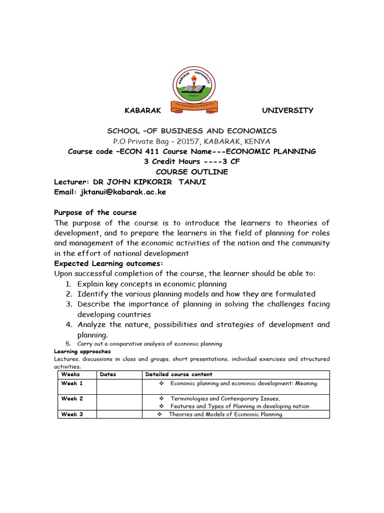 Economic Planning Course Outline | PDF | Economic Growth | Human ...