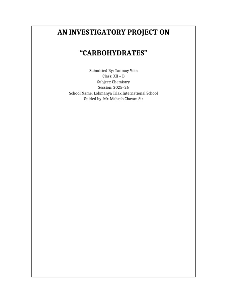 CBSE Project Carbohydrates Tanmay Veta Blank Images | PDF ...
