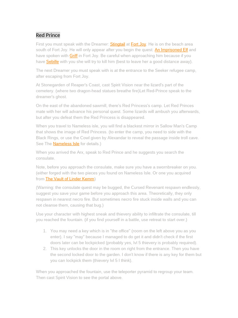 Red Prince and Sebille's Quest Guide | PDF