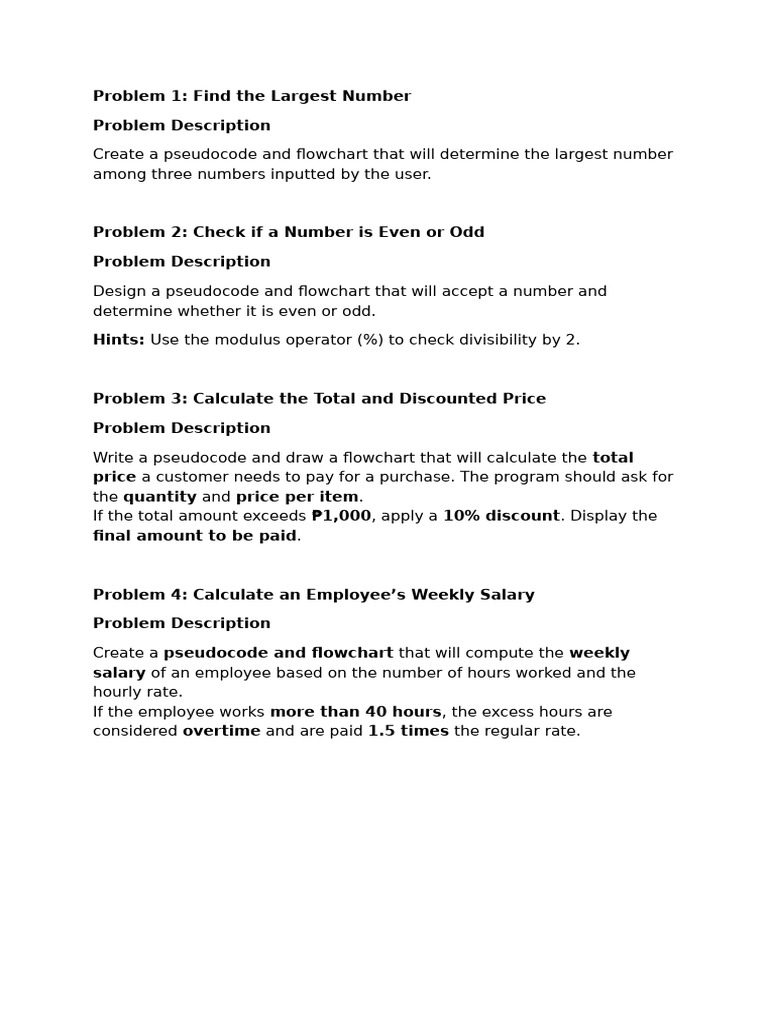 Pseudocode and Flowchart Problem | PDF