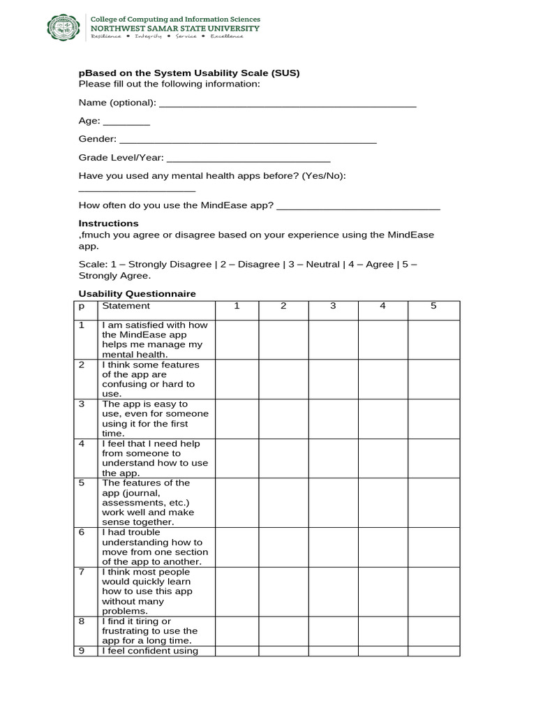 Mind Ease Questionnaire | PDF