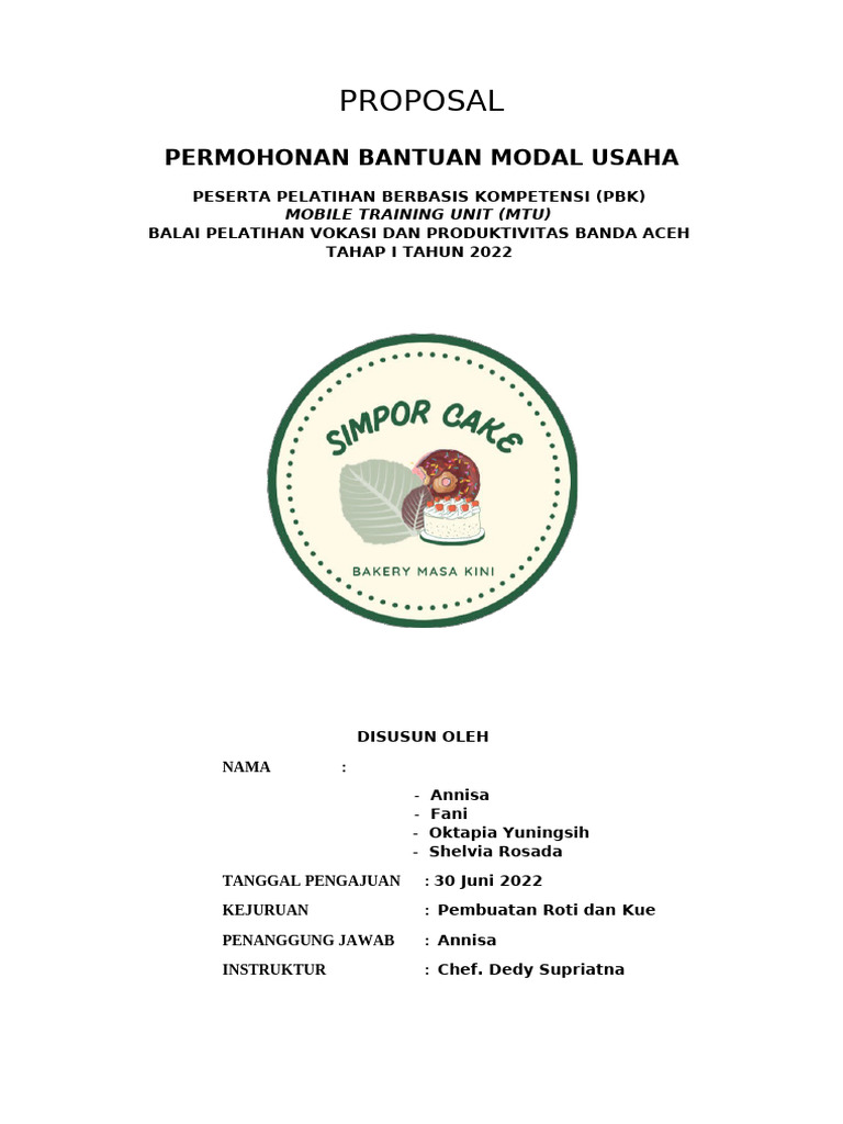 Proposal Bantuan Modal Usaha Donat Kentang | PDF