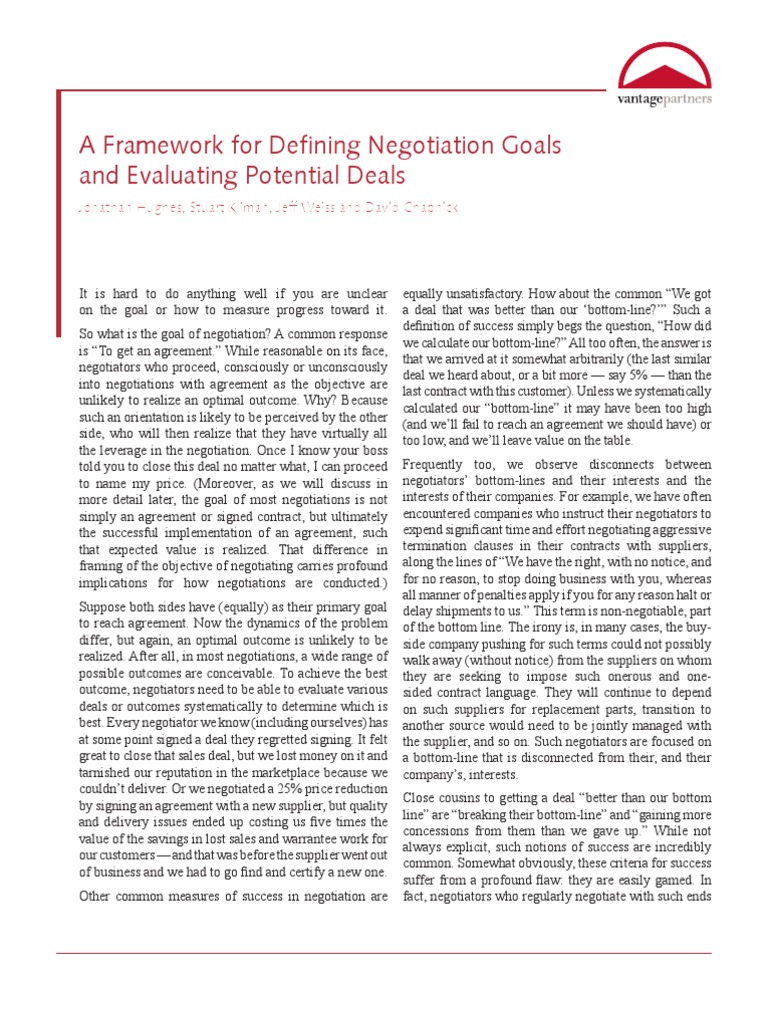 A Framework For Defining Negotiation Goals | PDF | Negotiation | Supply ...