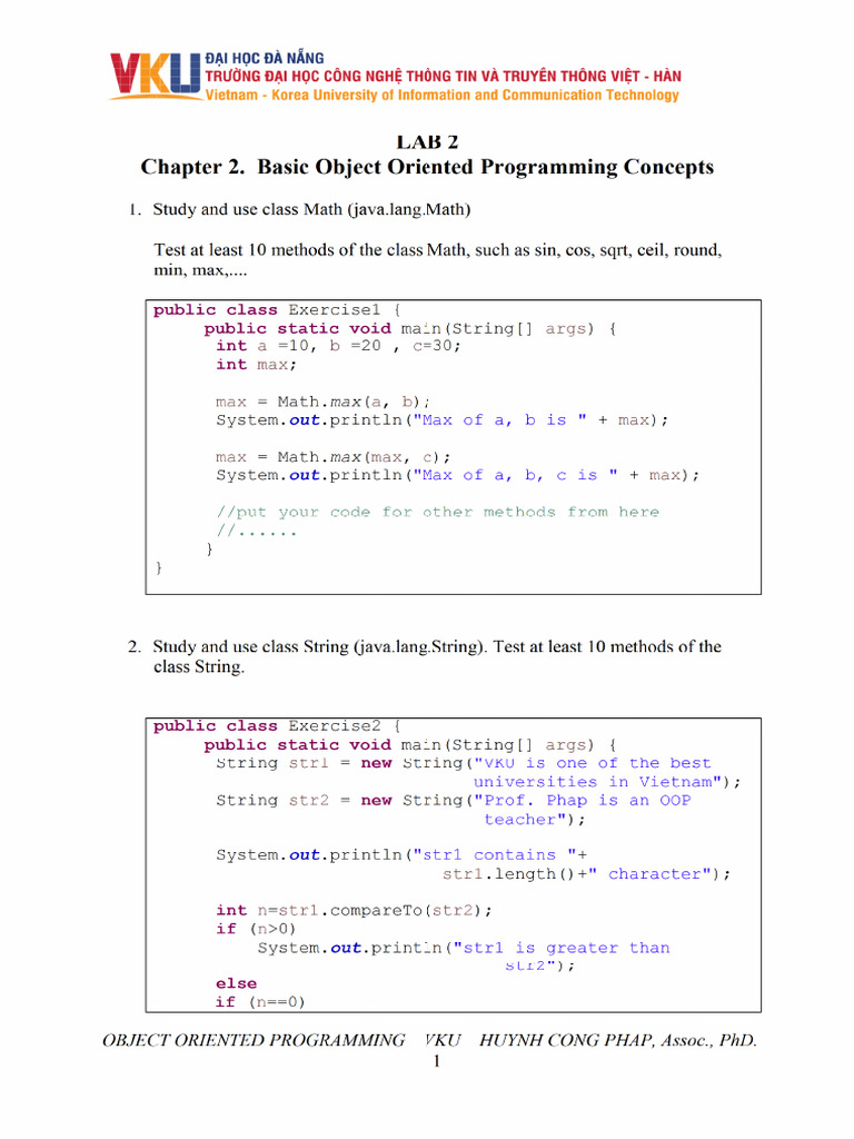 Lab2 - Basic Object Oriented Programming Concepts | PDF
