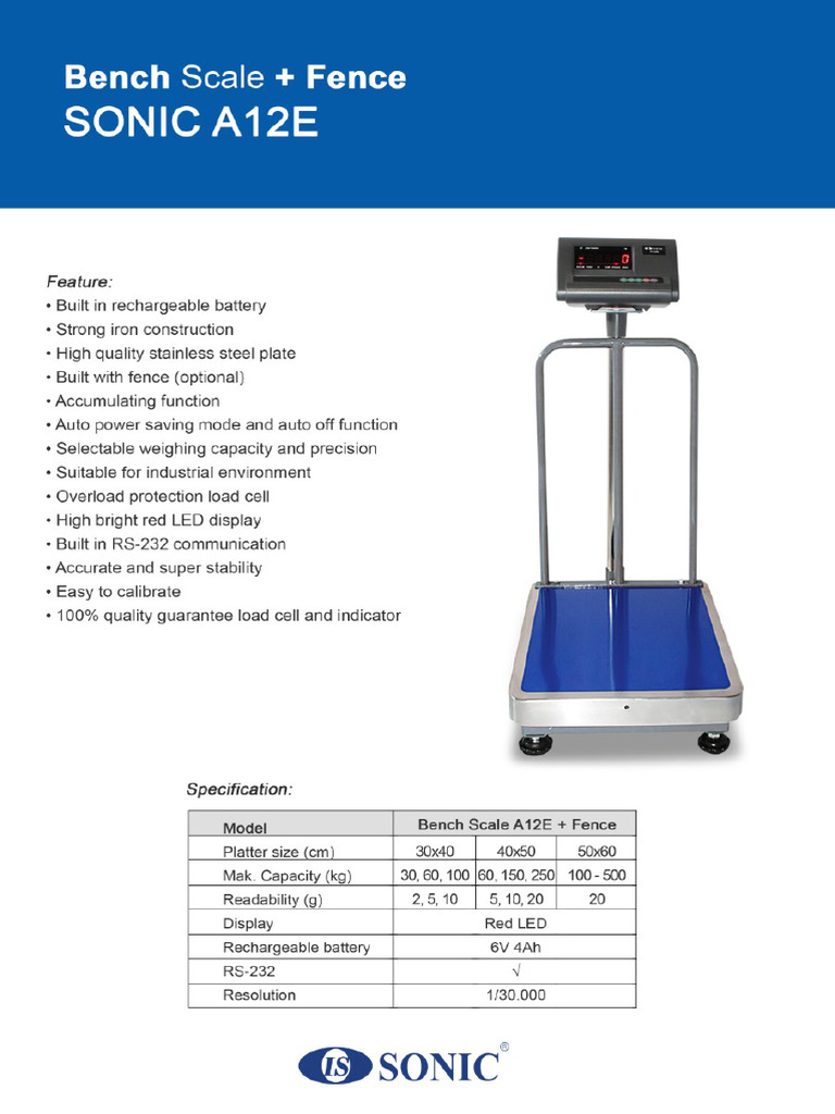 Bench Scale Sonic A12e | PDF