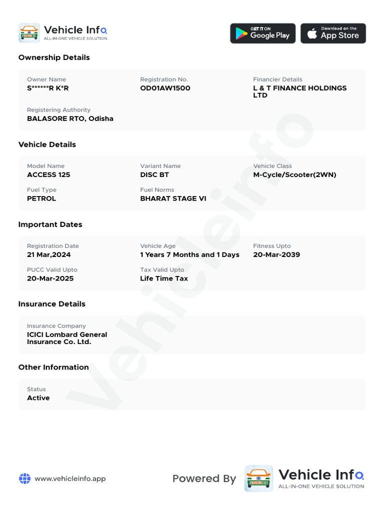 Vehicle Ownership and Details Report | PDF