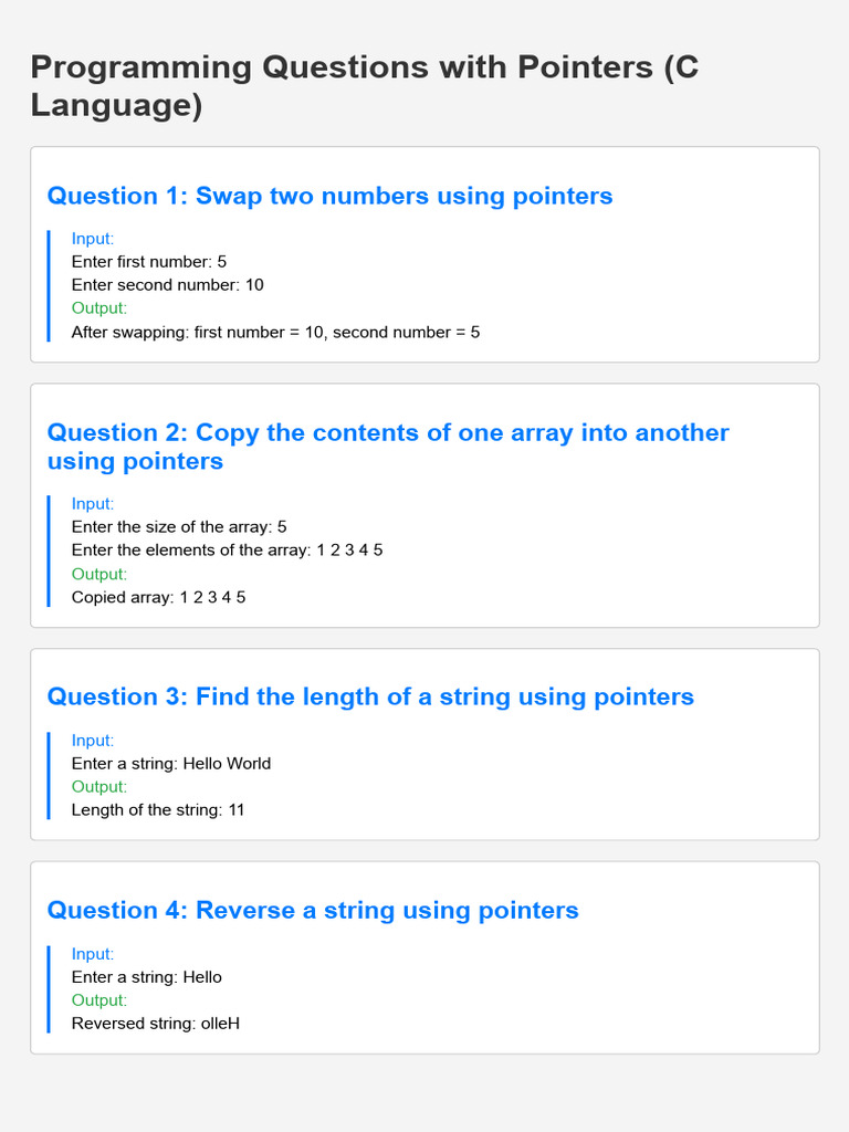 Programming Questions With Pointers | PDF