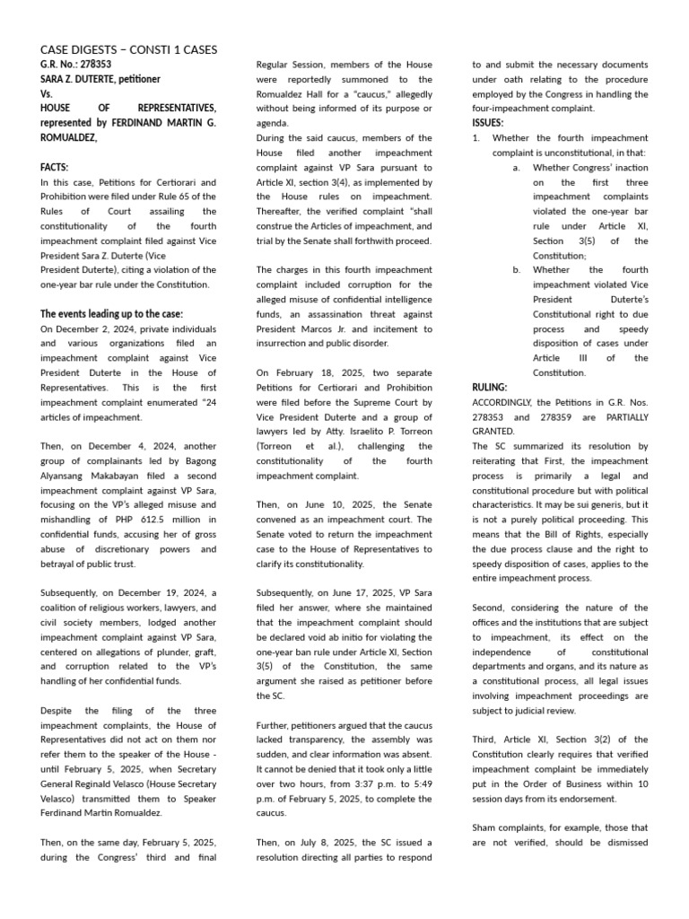 Case Digest Consti 1 Cases | PDF | Legal Documents | Government