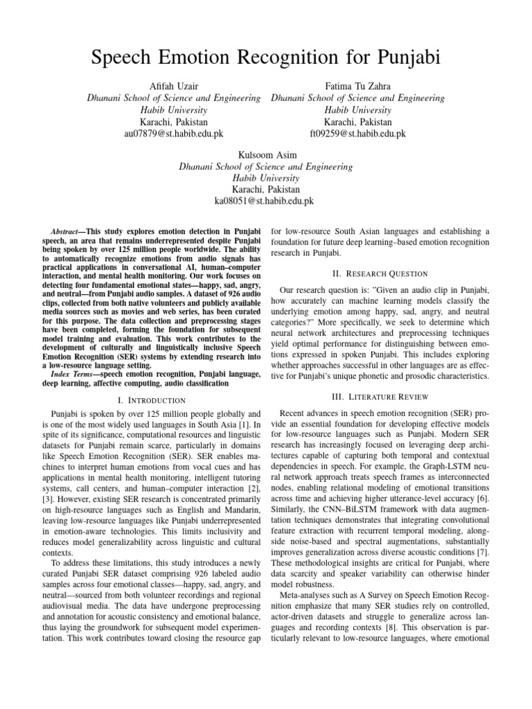 Punjabi Speech Emotion Recognition | PDF | Deep Learning | Learning