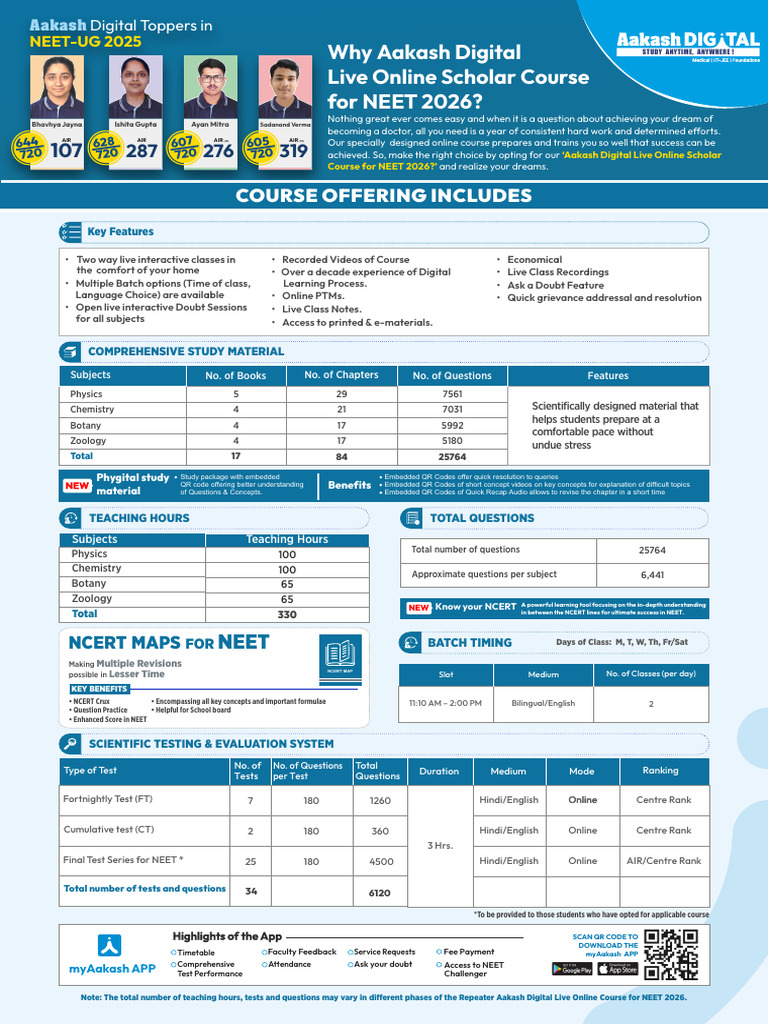 Aakash Digital NEET 2026 Course Details | PDF