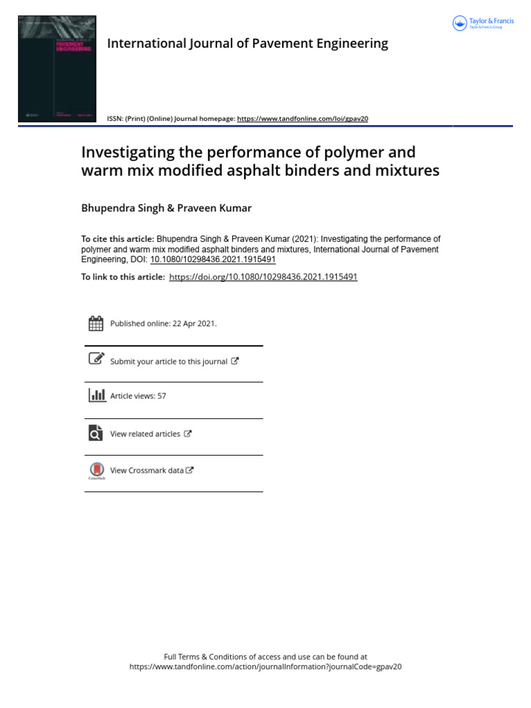 Investigating The Performance of Polymer and Warm Mix Modified Asphalt ...