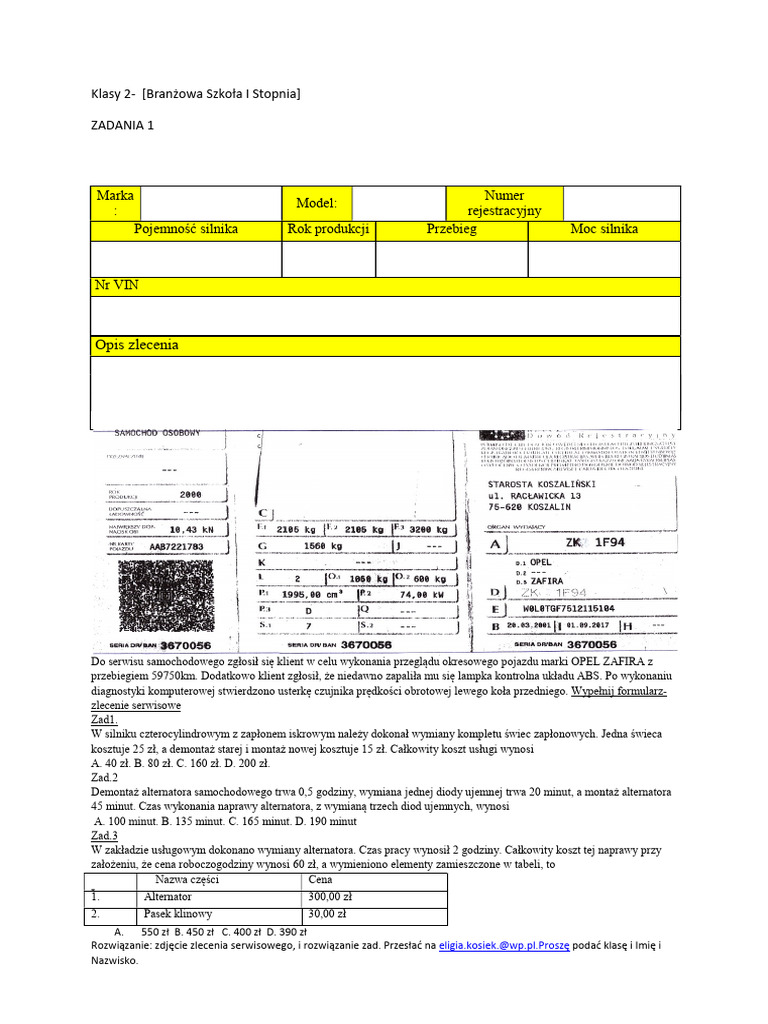 Zad1 Klasy2 Branżowe Wszystkie | PDF