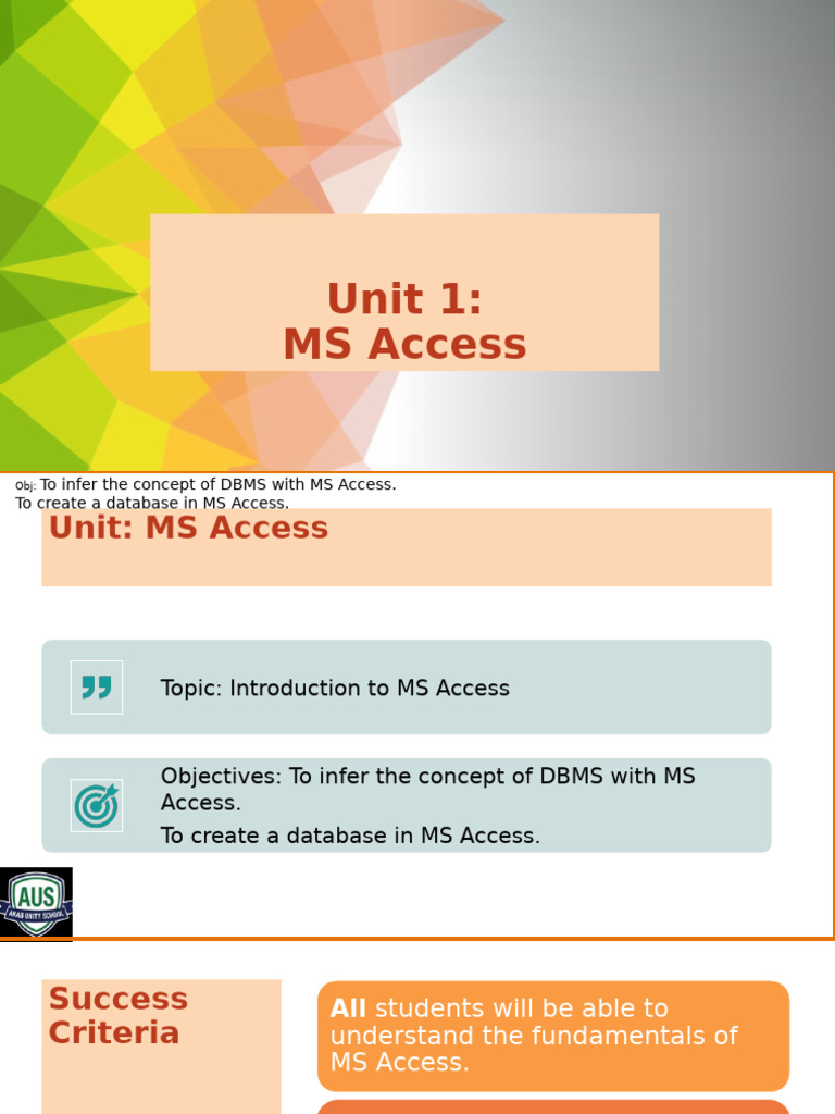 1.week 1 - MS Access (24,31-8-25) | PDF | Databases | Microsoft Access