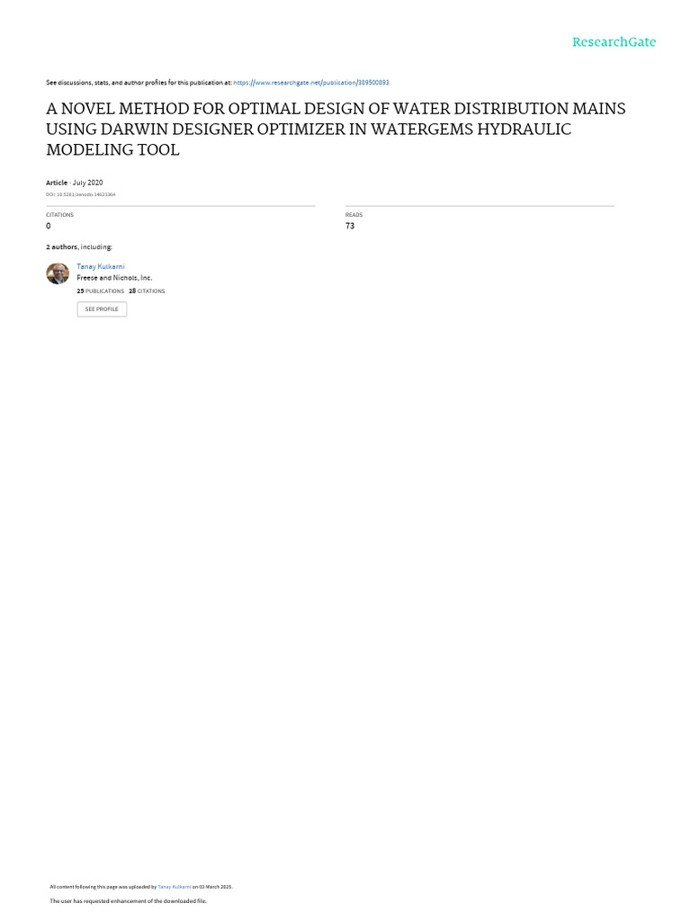 A Novel Method For Optimal Design of Water Distribution Mains Using Darwin Designer Optimize ...