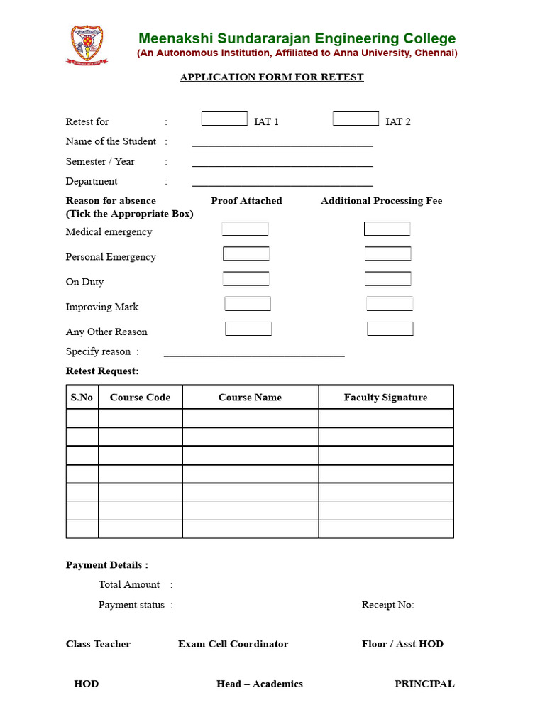 Application Form For Retest | PDF