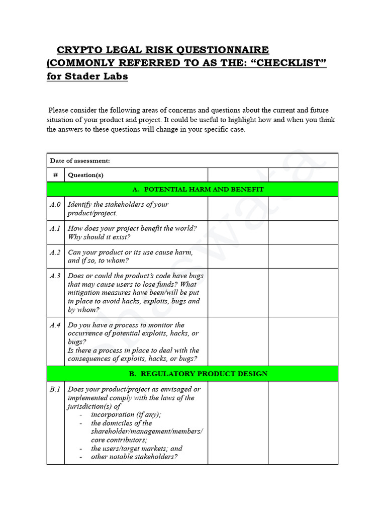 Crypto Legal Risk Questionnaire | PDF | Risk | Cryptocurrency