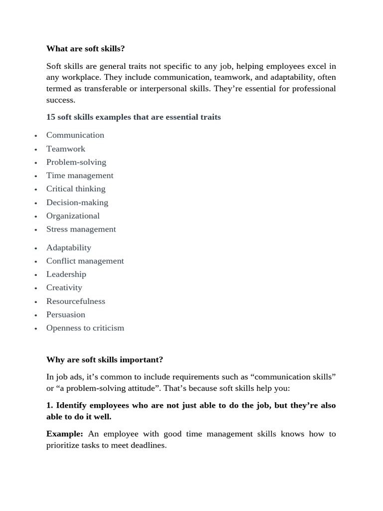 Essential Soft Skills for Workplace Success | PDF