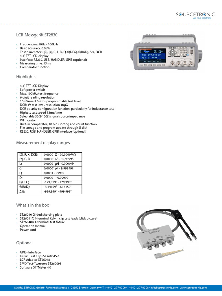 ST2830 Series LCR Meter Data Sheet - EN - v1.1 | PDF