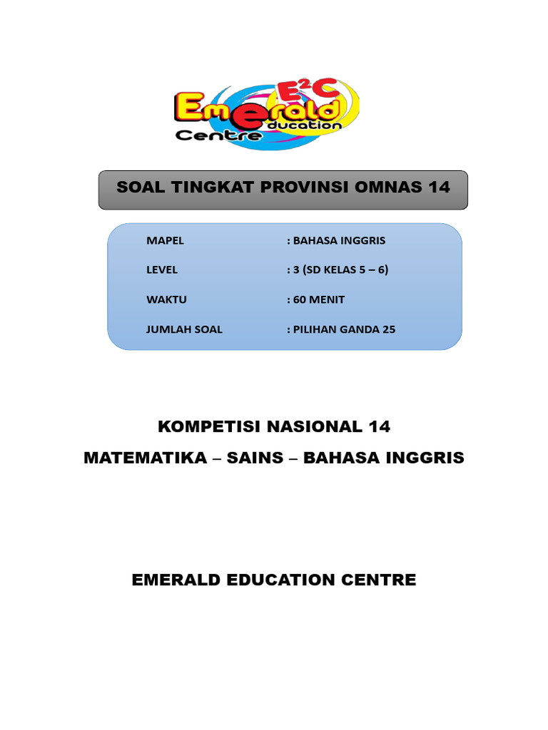 Soal Bhs Inggris Level 3 Final Provinsi Omnas 14 | PDF | Meal | Eating Behaviors Of Humans