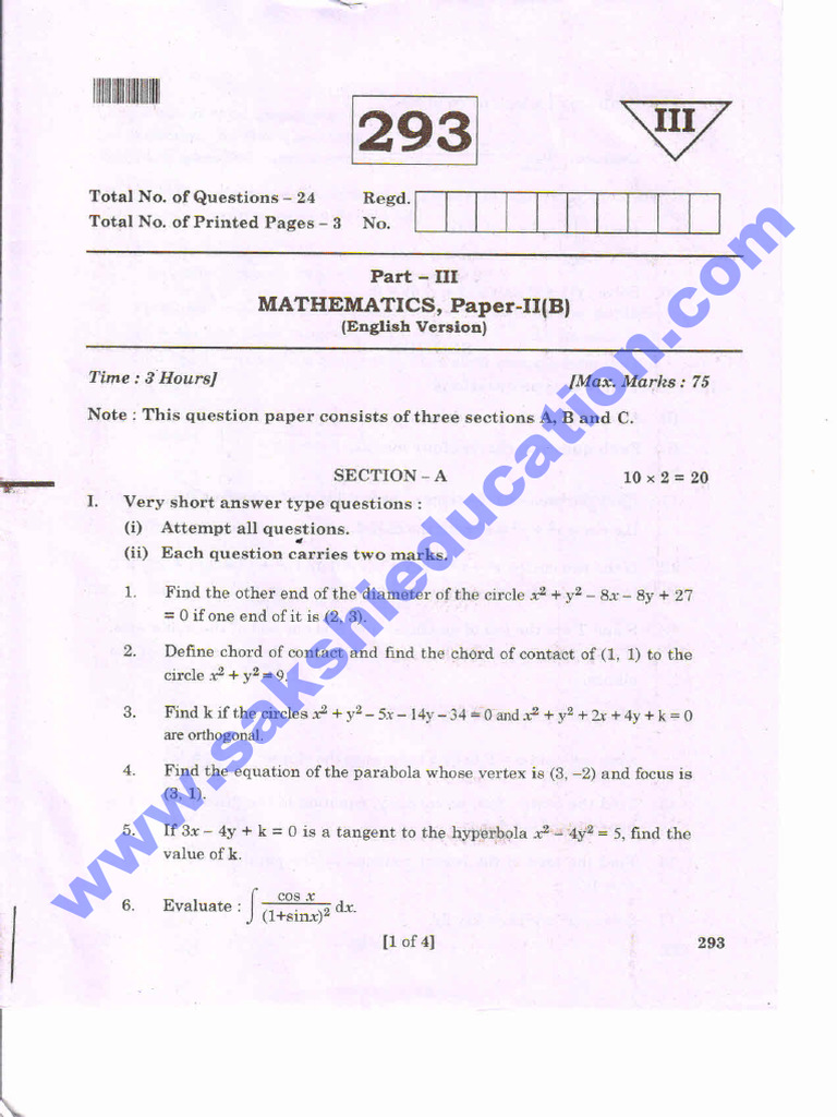 Previouspapers-Intermediate-2020-AP Inter 2nd Year 2020-Maths Iib em | PDF