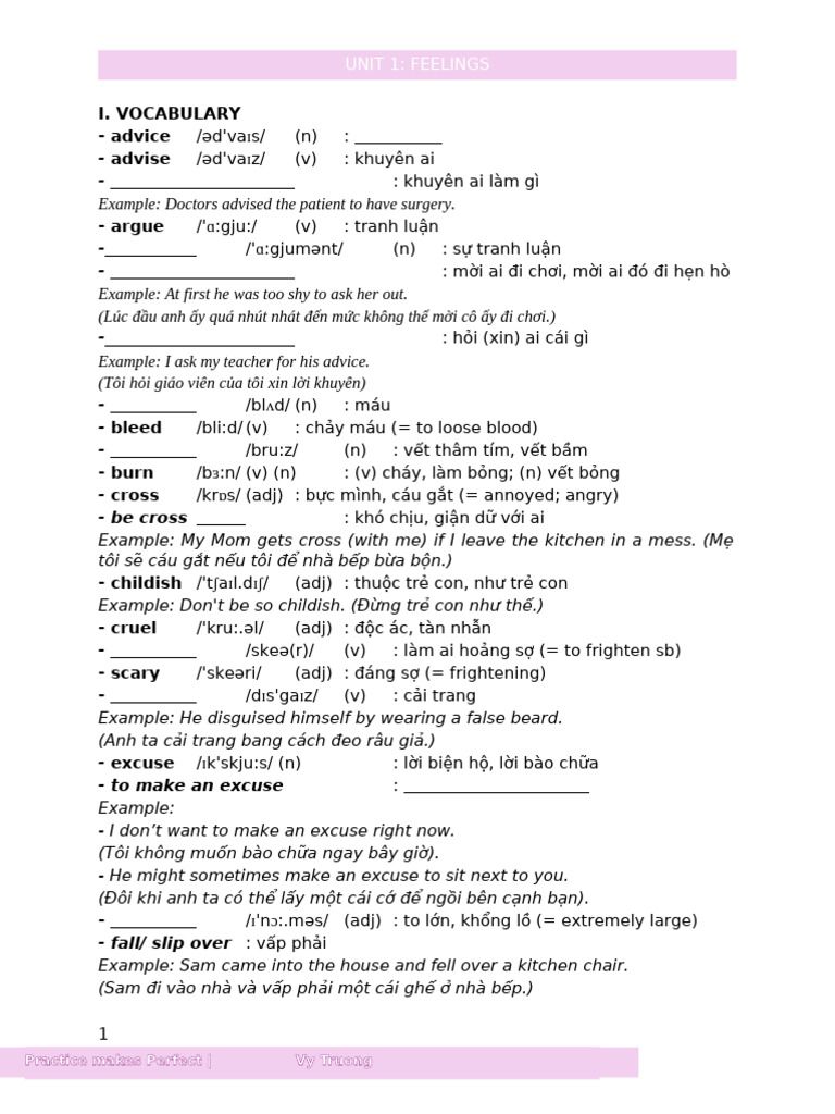 Unit 1 Feelings | PDF