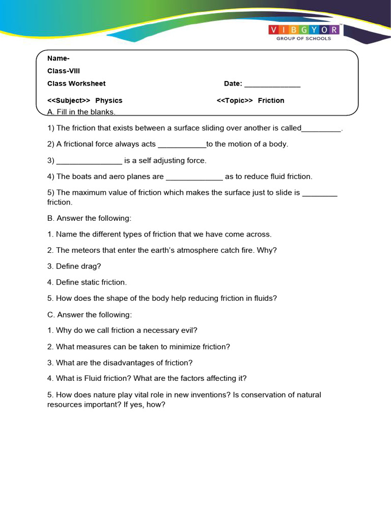 Worksheet LP 9 - Friction PDF | PDF