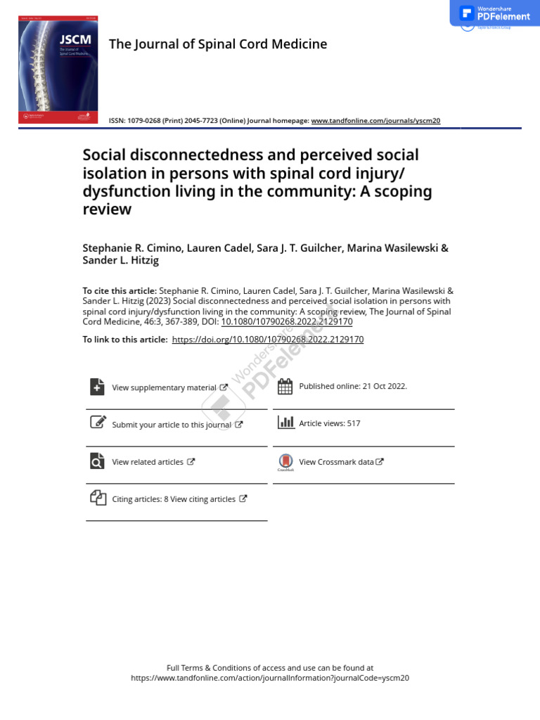 Cimino 2023 Social Disconnectedness and Perceiv | PDF | Systematic ...