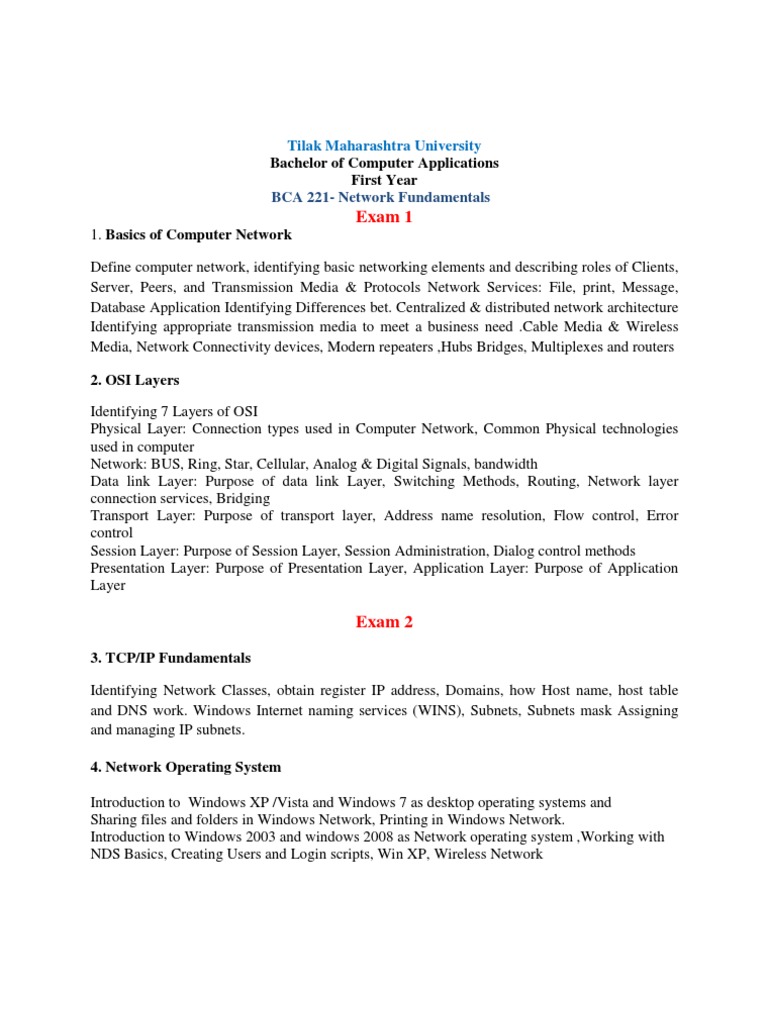 BCA 1styear Second Sem | PDF | Osi Model | Computer Network