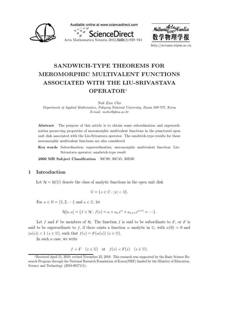 Sandwich-Type Theorems For Meromorphic Multivalent Functions Associated With The Liu-Srivastava ...