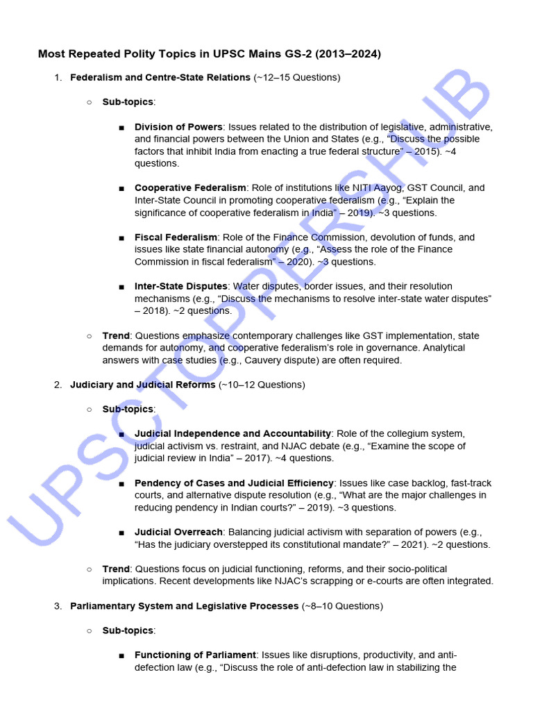 UPSC Mains GS-2 Polity Topics Overview | PDF | Governance | Political ...