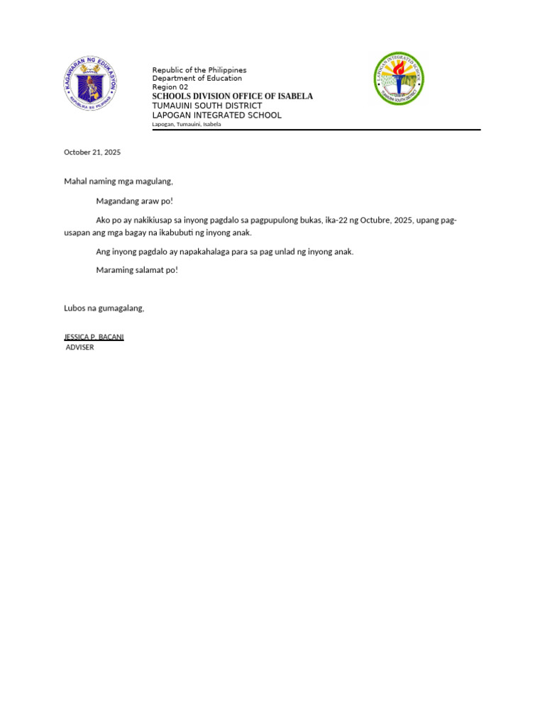 Letter To Parents-1 | PDF