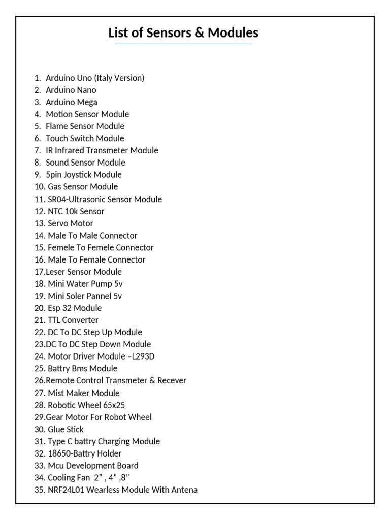 Arduino Sensors and Modules List | PDF