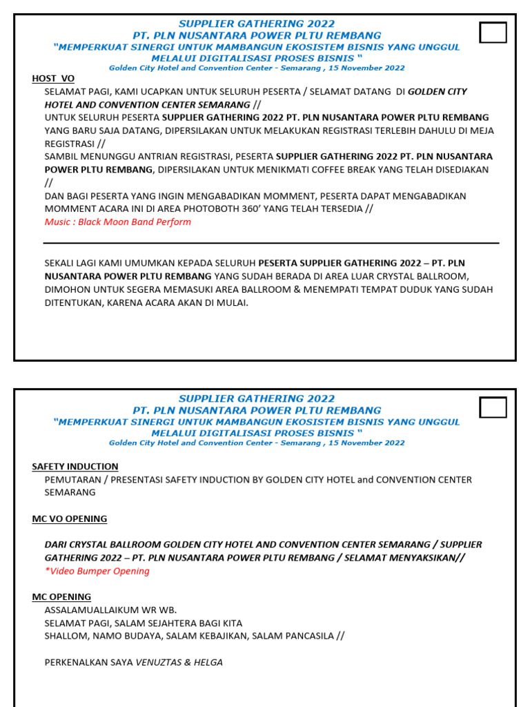 Script MC SG 2022 PT - PLN Nusantara Power Pltu Rembang - Golden City ...