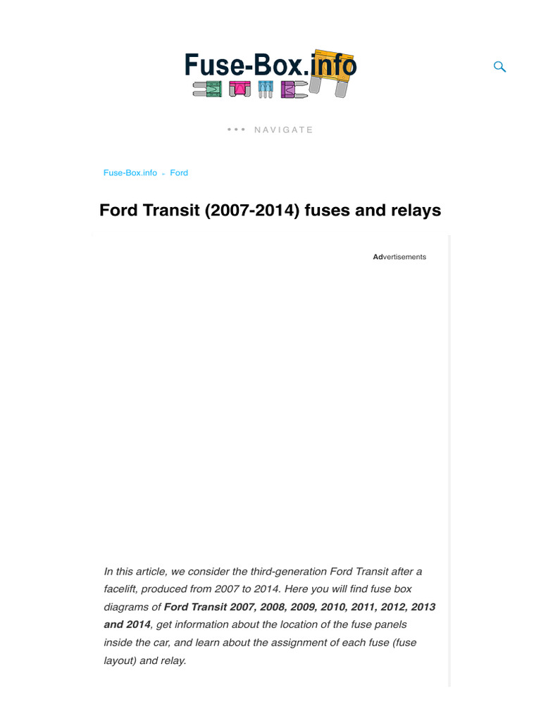 Ford Transit Mk7 Fuses | PDF | Headlamp | Car