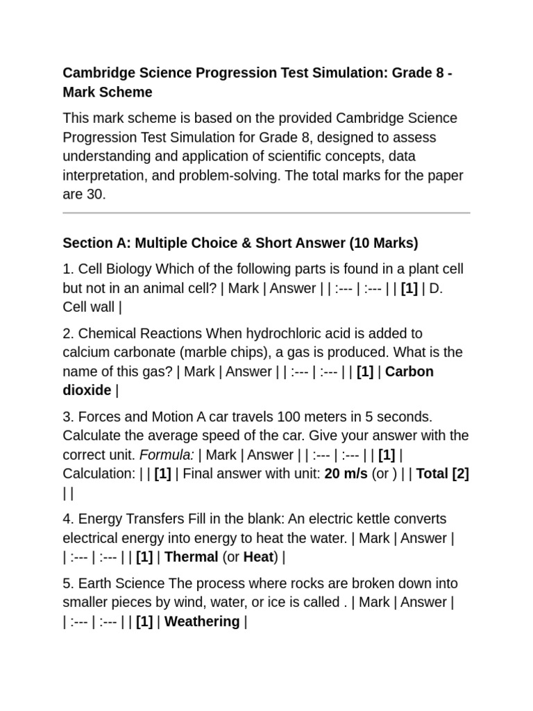 Grade 8 Science Test Mark Scheme | PDF | Temperature | Water