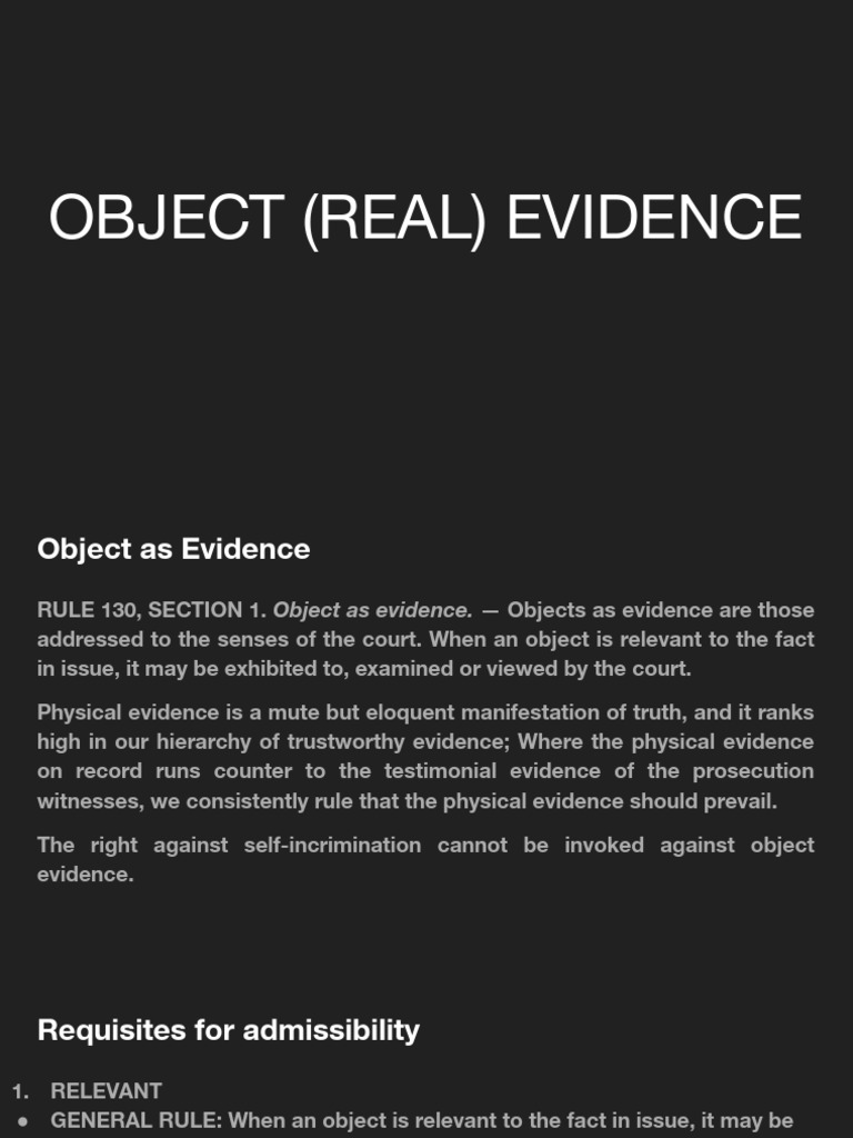 Object Real Evidence | PDF | Burden Of Proof (Law) | Arrest
