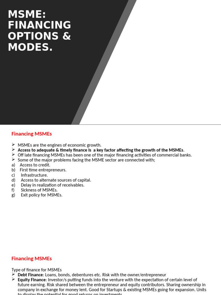 MSME Financing Options Explained | PDF | Balance Sheet | Factoring ...