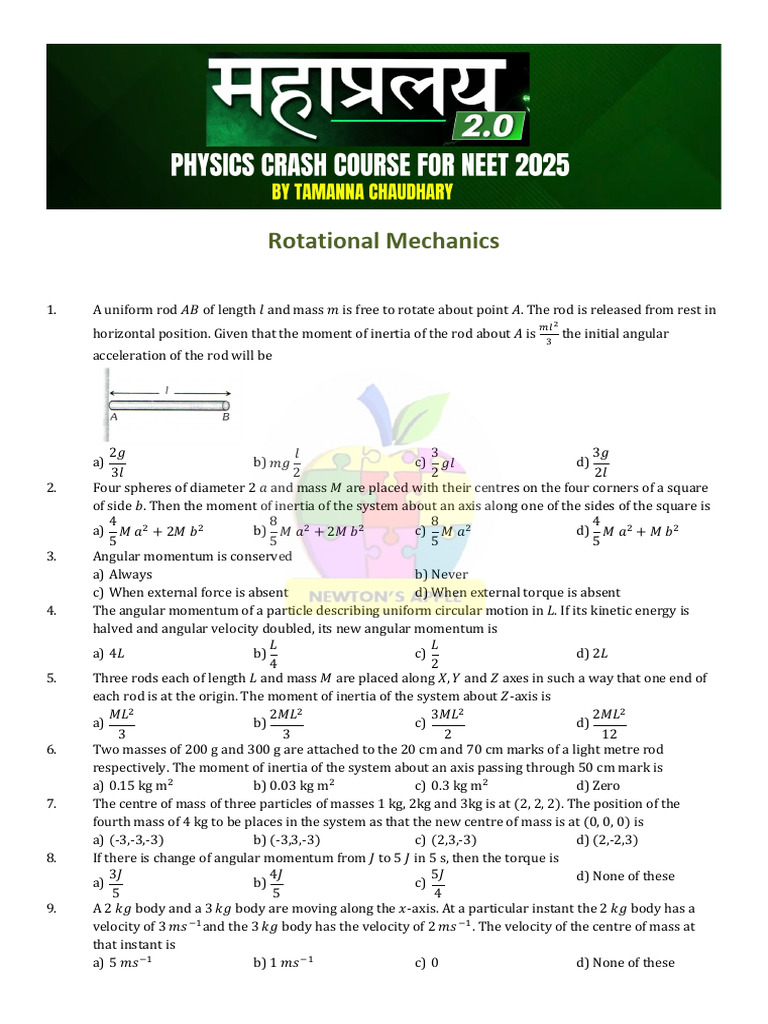 Maha DPP - Rotational Mechanics | PDF | Rotation Around A Fixed Axis | Angular Momentum