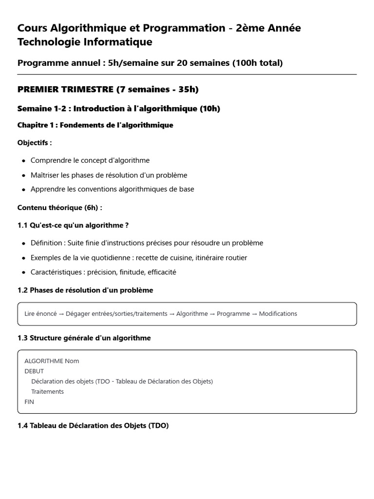 Cours Algorithmique Et Programmation - 2ème Année Technologie ...