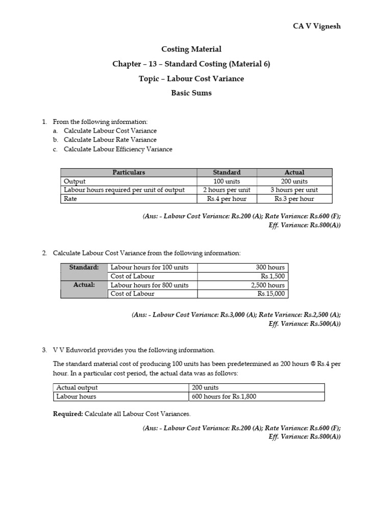 SC - Labour Variance - Sums - Part 1 | PDF | Labour Economics | Economies