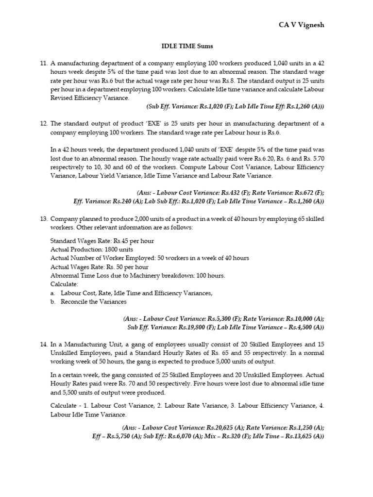 Labour Variance Analysis for 'EXE' Production | PDF | Labour Economics ...
