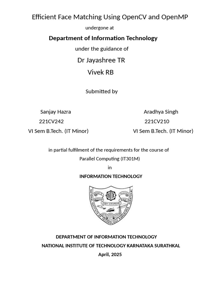 Efficient Face Matching Using OpenCV and OpenMP | PDF | Parallel Computing | Multi Core Processor