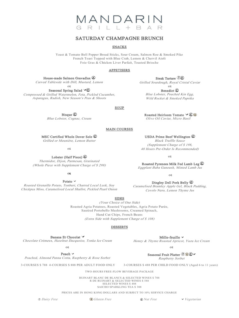 Hong Kong Restaurant Mandarin Grill Weekend Menus | PDF | French ...