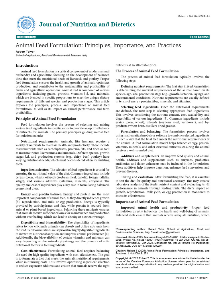 Principles of Animal Feed Formulation | PDF | Animal Feed | Nutrition