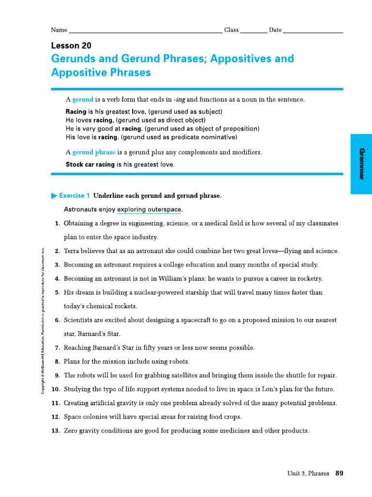 Gerunds - Gerund Phrases - Appositives - Appositive Phrases | PDF