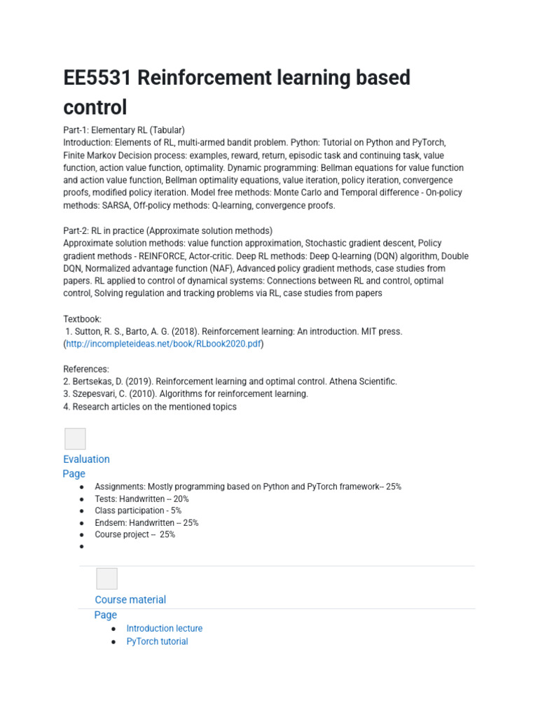 Reinforcement Learning Control Techniques | PDF | Applied Mathematics ...