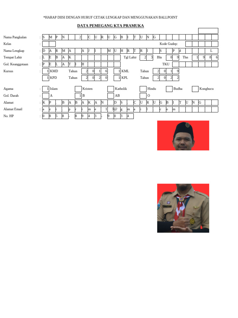 Contoh KTA Pramuka Nasional | PDF