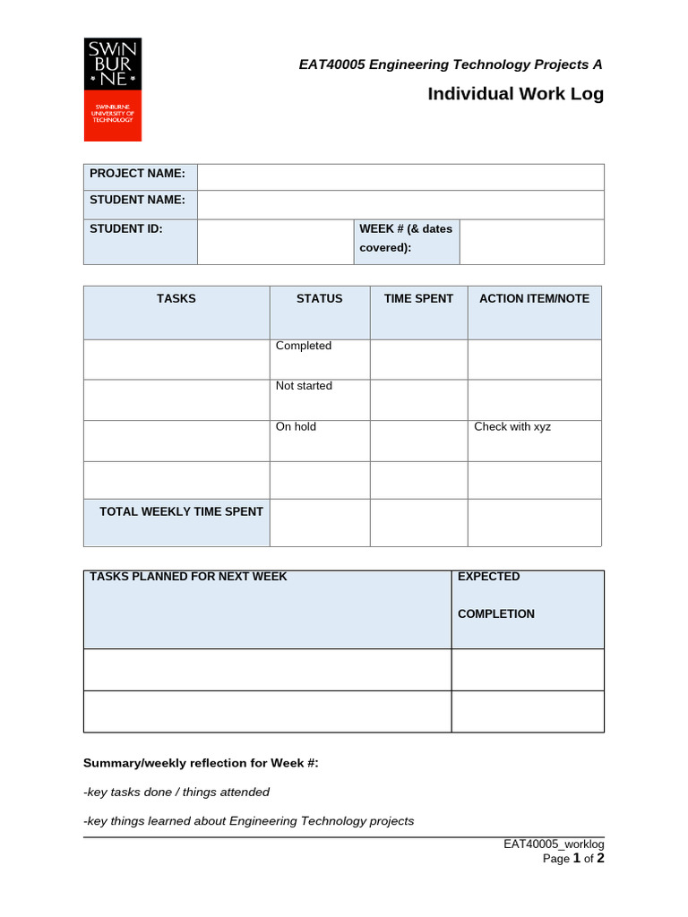 EAT40005 Worklog Template-2 | PDF