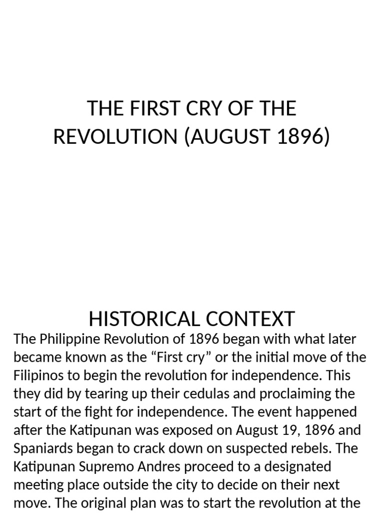 The First Cry of The Revolution (August | PDF | Philippines–Spain ...